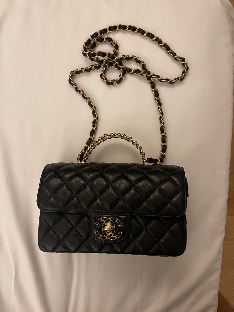 Chanel 24C Black Flap Bag Top Handle Cruise Collection (101% Authentic ...