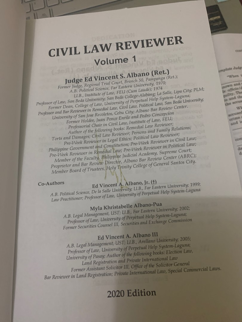 CIVIL LAW REVIEWER DEAN ALBANO I AND II 2020 ed, Hobbies & Toys, Books ...
