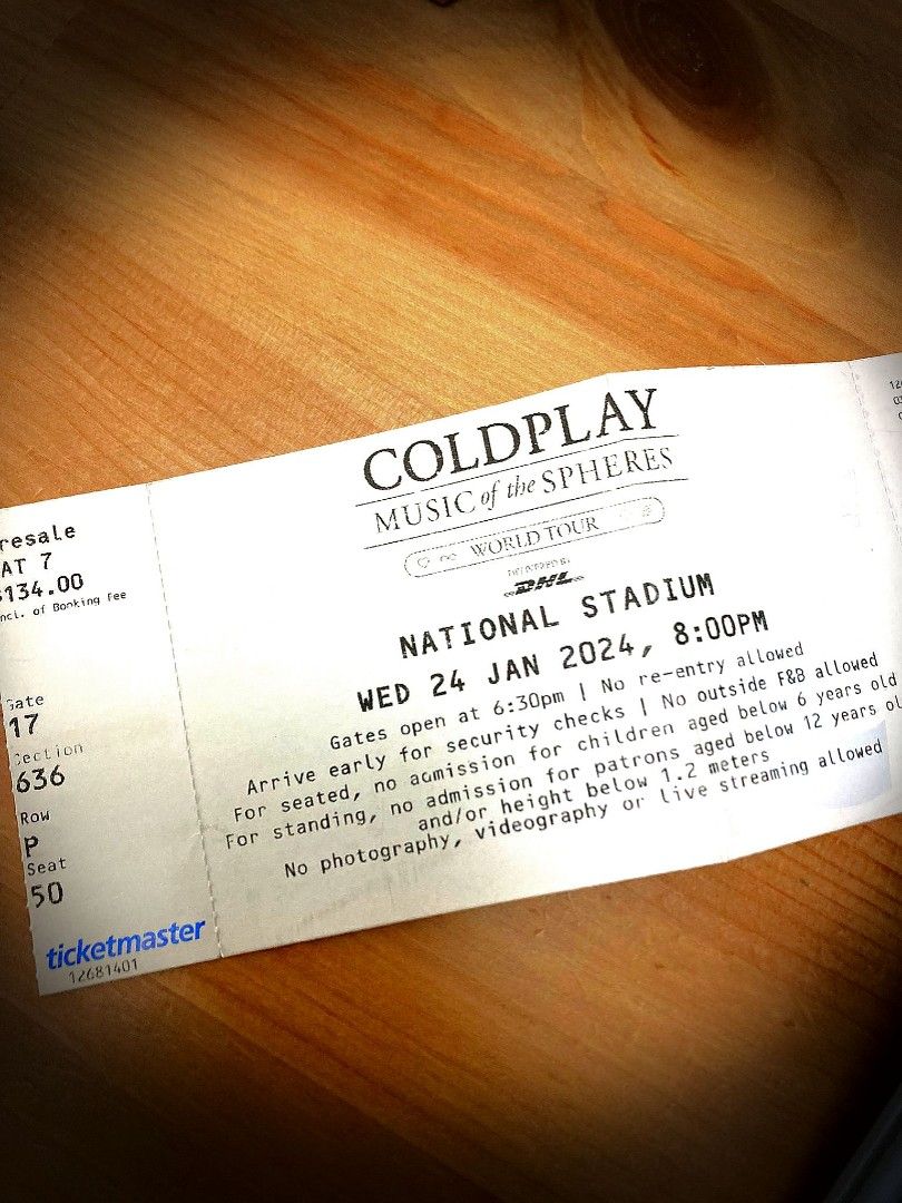 Coldplay Concert Ticket, Tickets & Vouchers, Event Tickets on Carousell