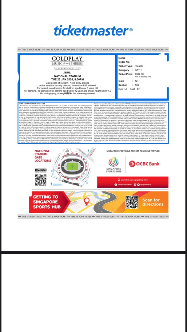 COLDPLAY TICKET, Tickets & Vouchers, Event Tickets on Carousell