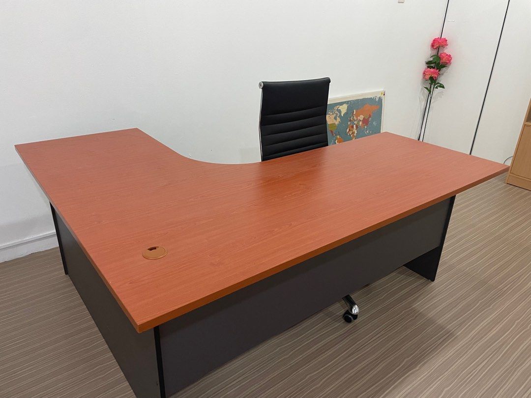 Curved L-shape Office Desk, Furniture & Home Living, Furniture, Tables ...