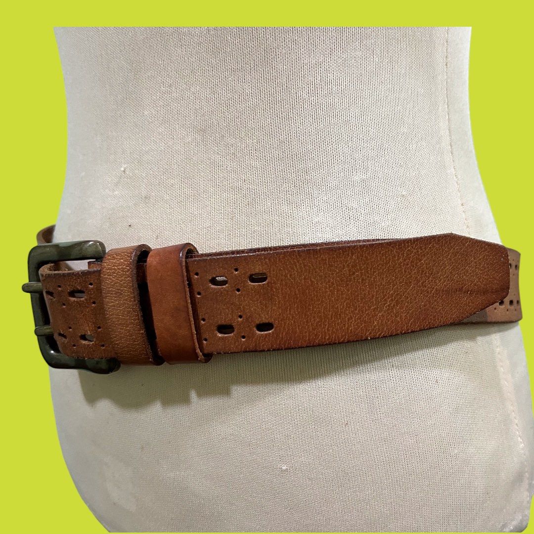 Double Prong Buckled Cutout Leather Belt, Women's Fashion, Watches ...