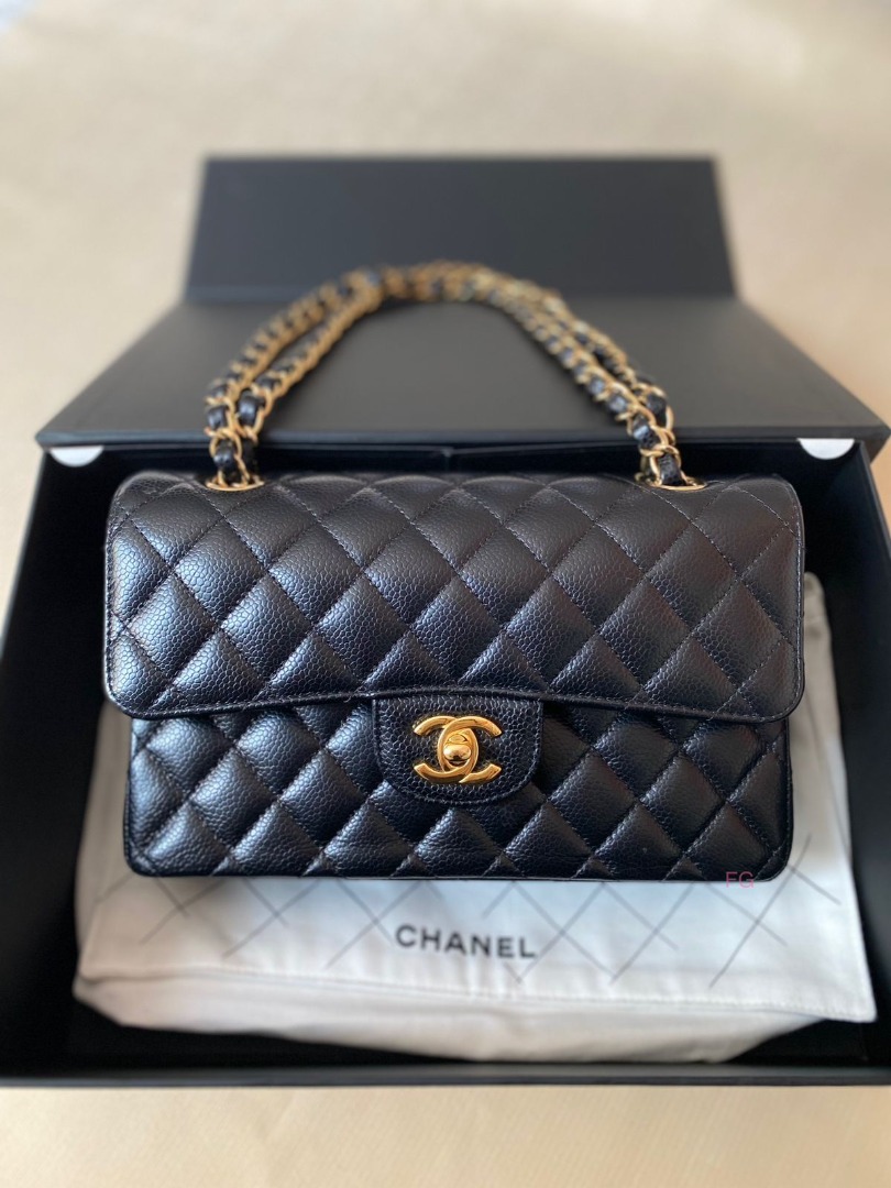 Excellent Chanel classic small black cav ghw - chip with db booklet and ...
