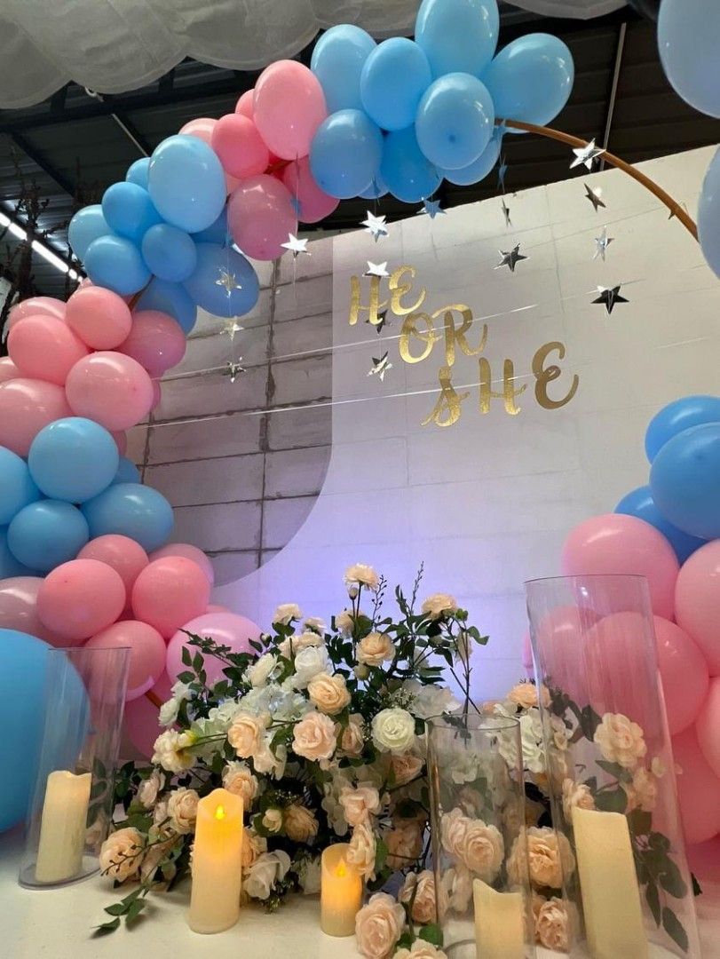 Gender reveal balloon decorations setup surprise birthday anniversary ...