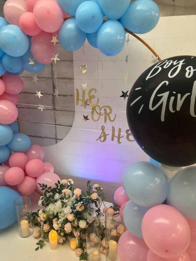 Gender reveal balloon decorations setup surprise birthday anniversary ...