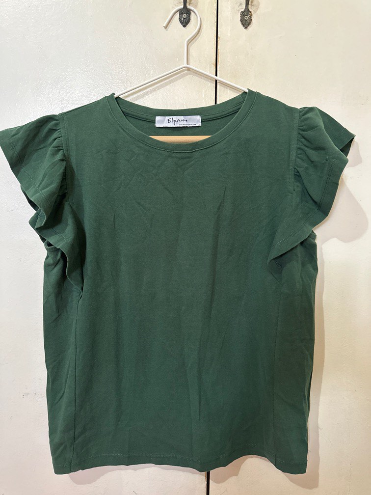 Green Ruffled Top, Women's Fashion, Tops, Shirts on Carousell