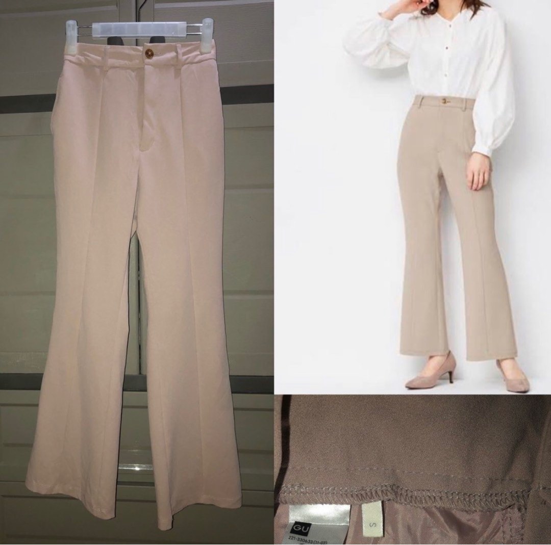 GU Uniqlo Blush Pink Flared Highwaisted Trouser Pants, Women's Fashion ...