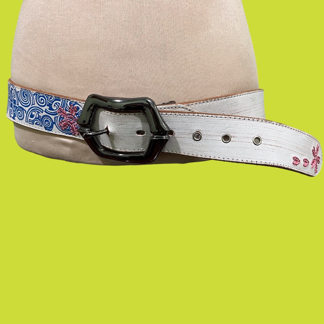 Japanese Inspired Leather Belt with Embroidered Sakura Detail, Women's ...