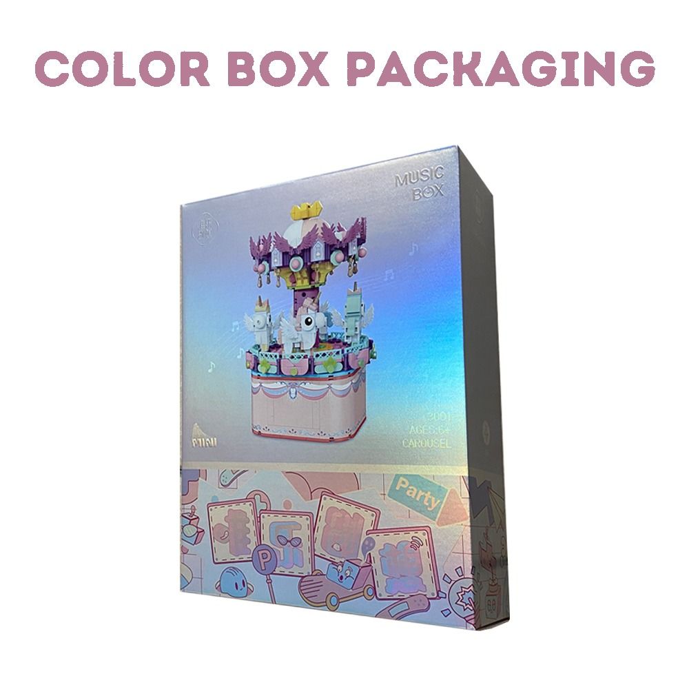 Kids Music Box Building Block Set Carousel Mini Blocks Rotating Musical ...