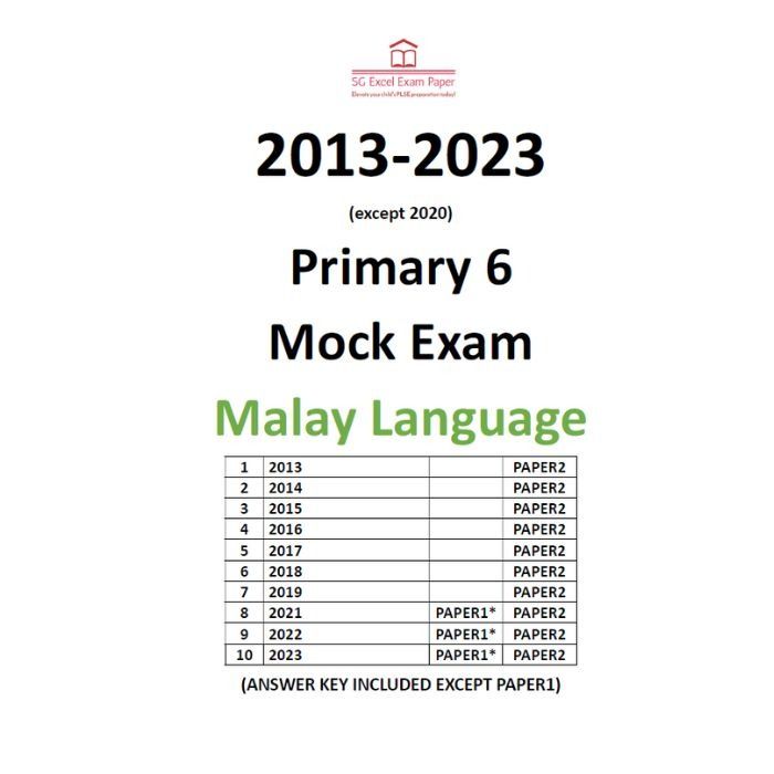 Malay Language Primary 6 Mock Exam Papers (10 sets with answers ...