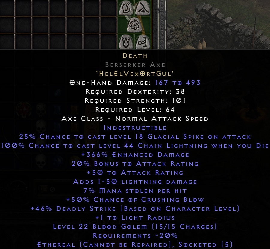 (Non-Ladder) GG 366% Ehtereal Death Berserker Axe. D2R, Video Gaming ...