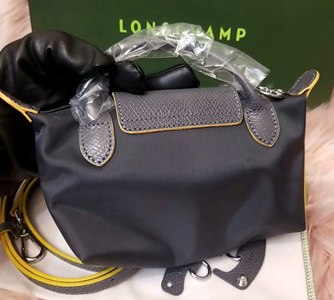 ☆ONHAND!☆ Authentic Longchamp Bicolor Gray/Sunkiss Yellow XS Le Pliage ...
