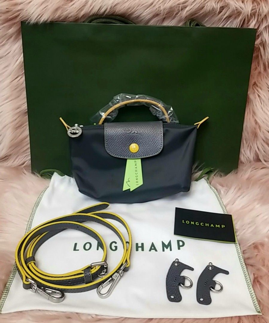 ☆ONHAND!☆ Authentic Longchamp Bicolor Gray/Sunkiss Yellow XS Le Pliage ...