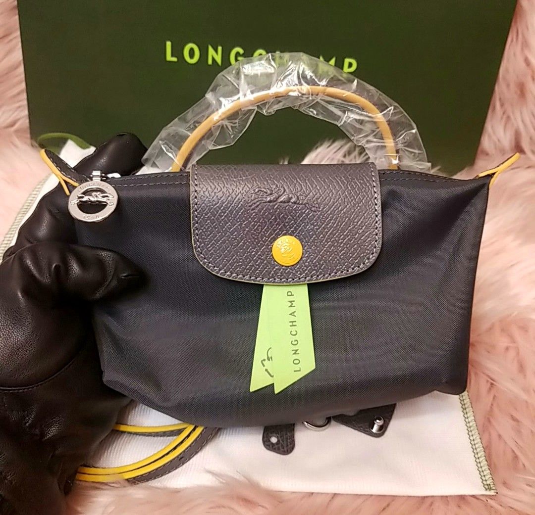 ☆ONHAND!☆ Authentic Longchamp Bicolor Gray/Sunkiss Yellow XS Le Pliage ...