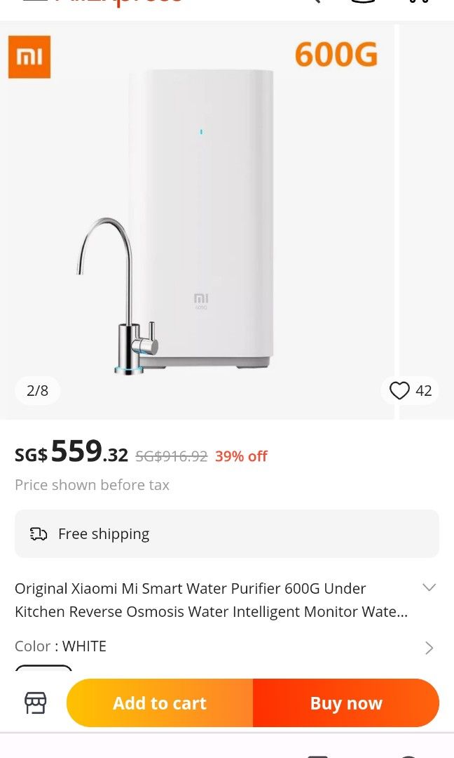 Original Xiaomi Mi Smart Water Purifier 600G Under Kitchen Reverse ...