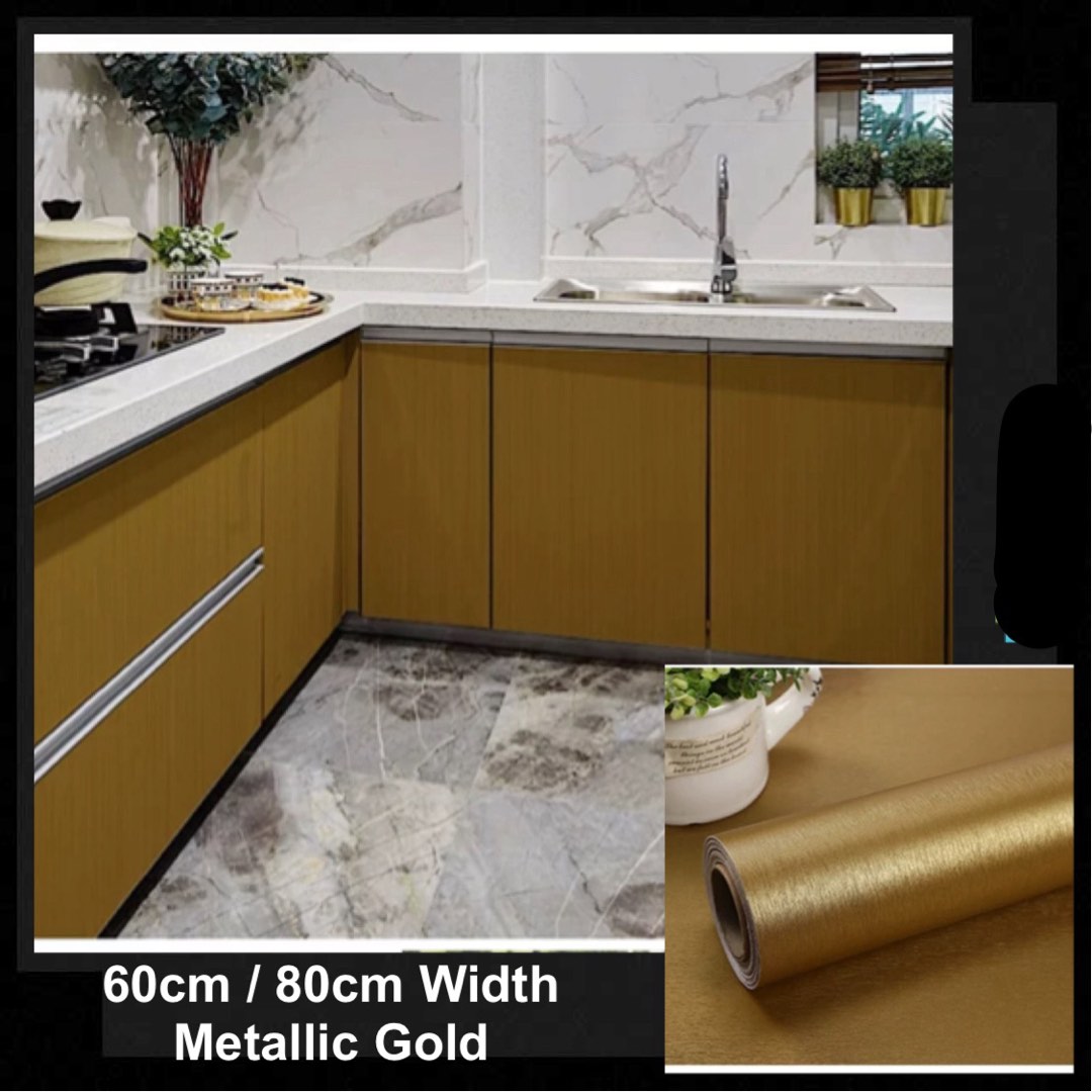 Ready Stock 60cm/80cm Metallic PVC Stickers Wallpaper Decal Wardrobe ...