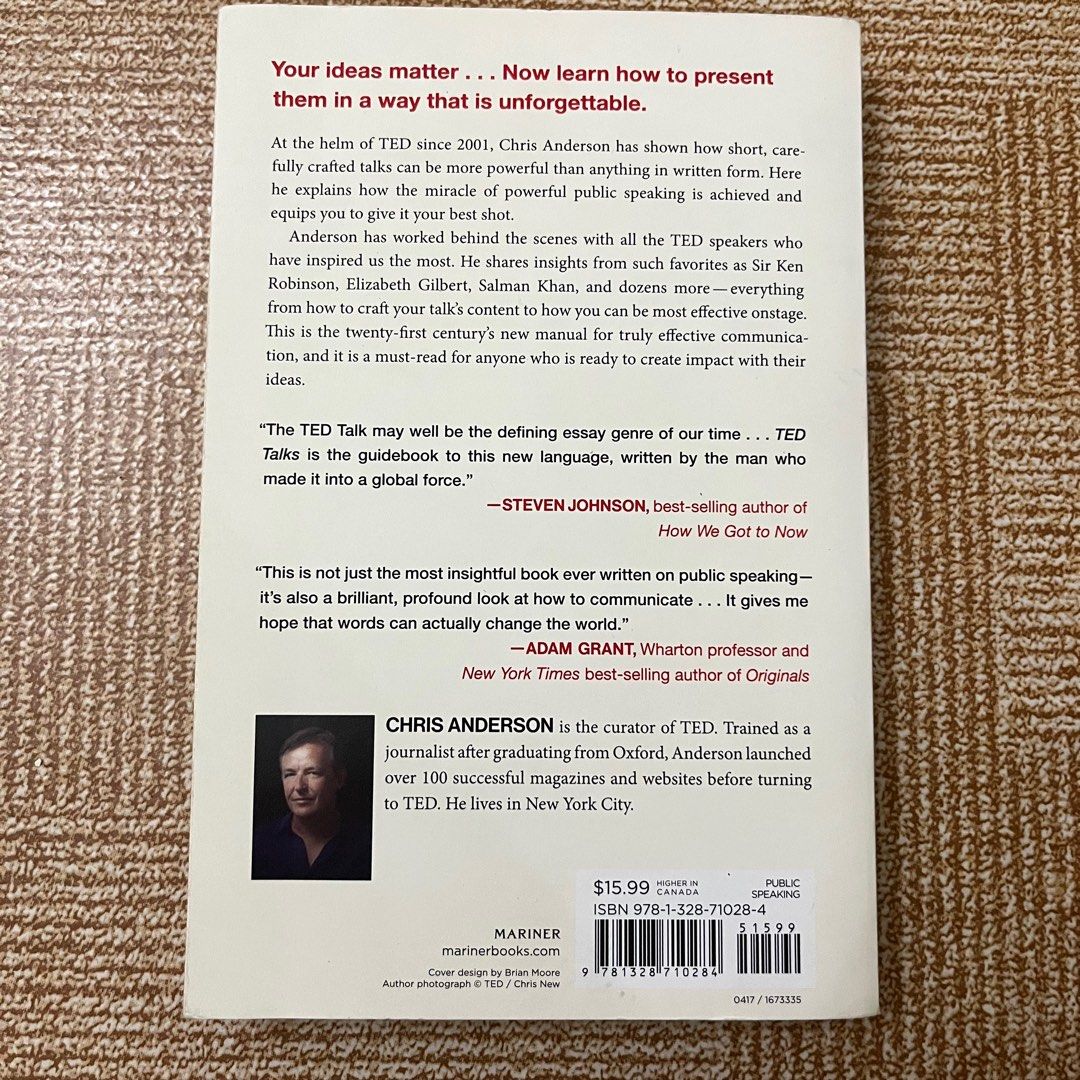 Ted Talks "The Official TED Guide to Public Speaking NYT Best Seller By ...
