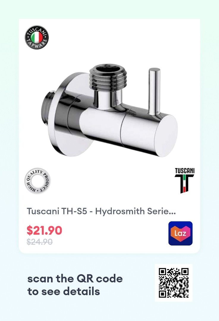 Tuscani Angle Valve THS-5, Furniture & Home Living, Bathroom & Kitchen ...