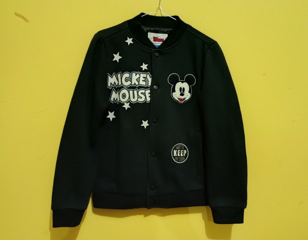 Varsity Jacket Disney Whole Hauss Mickey Mouse Black, Fesyen Pria ...