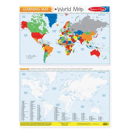 World Map Learning Mat, Hobbies & Toys, Toys & Games on Carousell