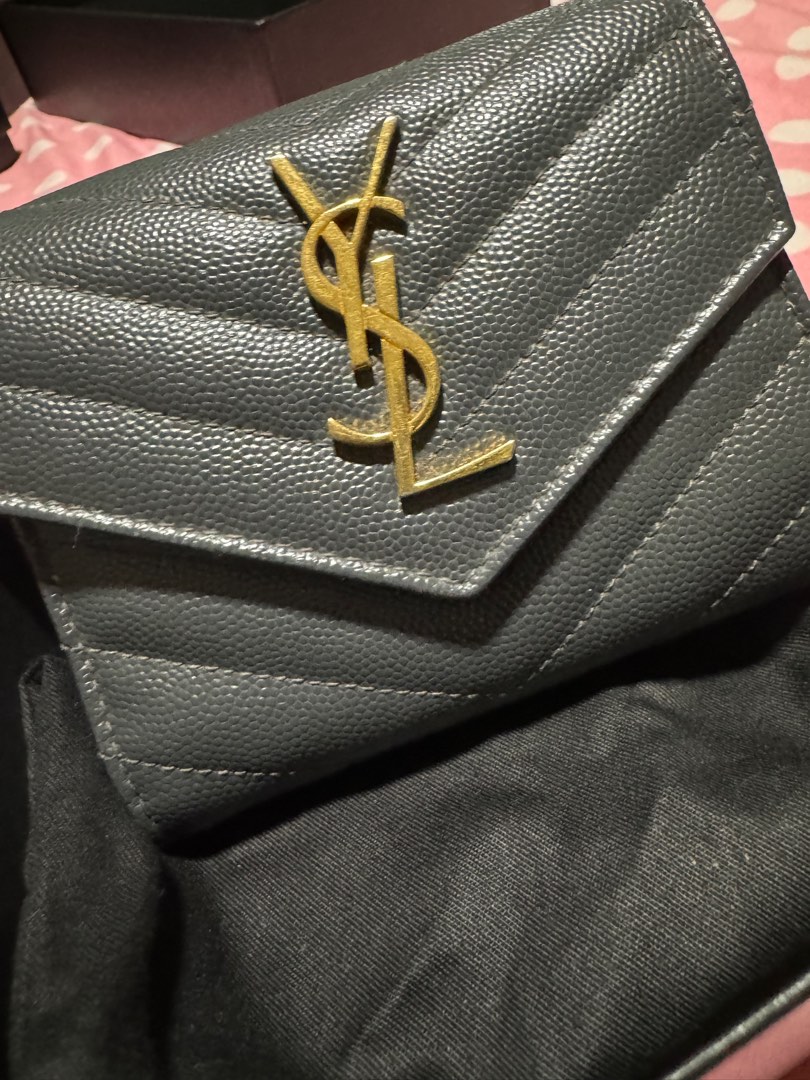 YSL Trifold Wallet (Dark Grey), Luxury, Bags & Wallets on Carousell