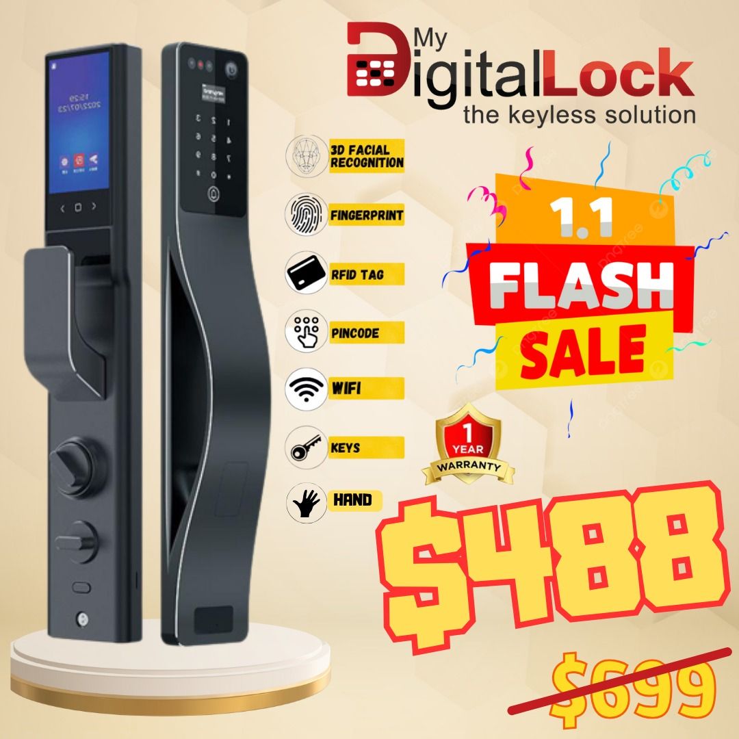 1.1 PROMO KINGSEND DOOR DIGITAL LOCK ( Face & Plam unlock ) [For HDB ...