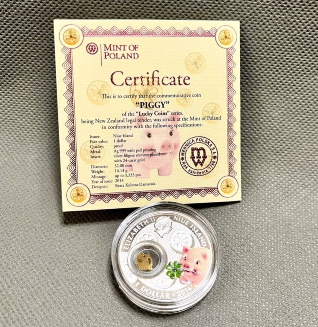 2014 PIGGY SYMBOLS OF GOOD LUCK 1/2 Oz Silver Proof Coin Niue, Hobbies ...