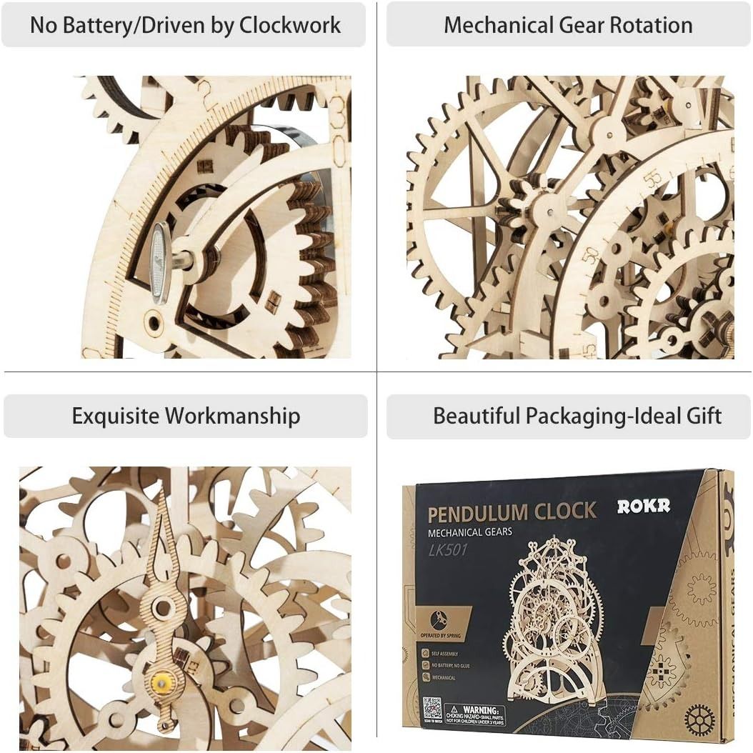 3D Wooden Mechanical Pendulum Clock Puzzle, Hobbies & Toys, Stationery ...