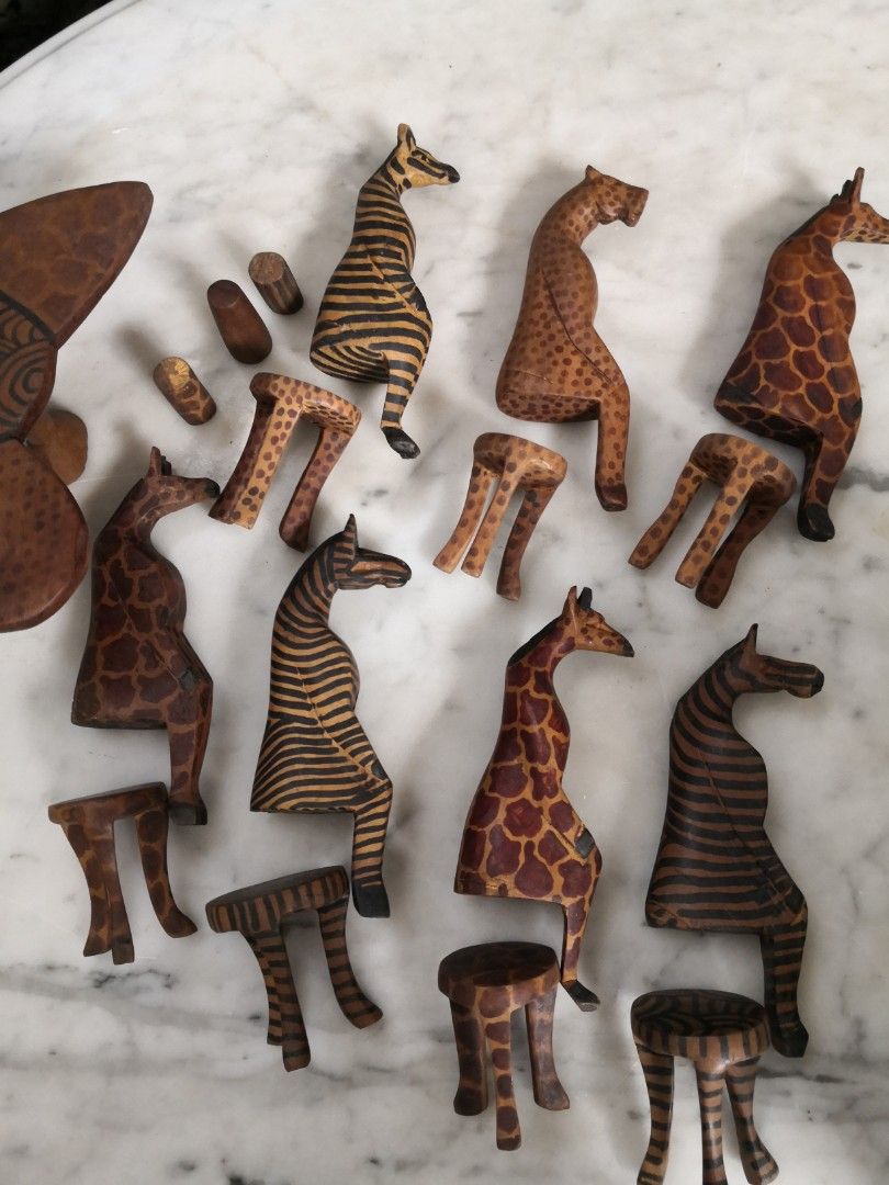 African Art Wood Carving Safari Animal Set, Hobbies & Toys ...
