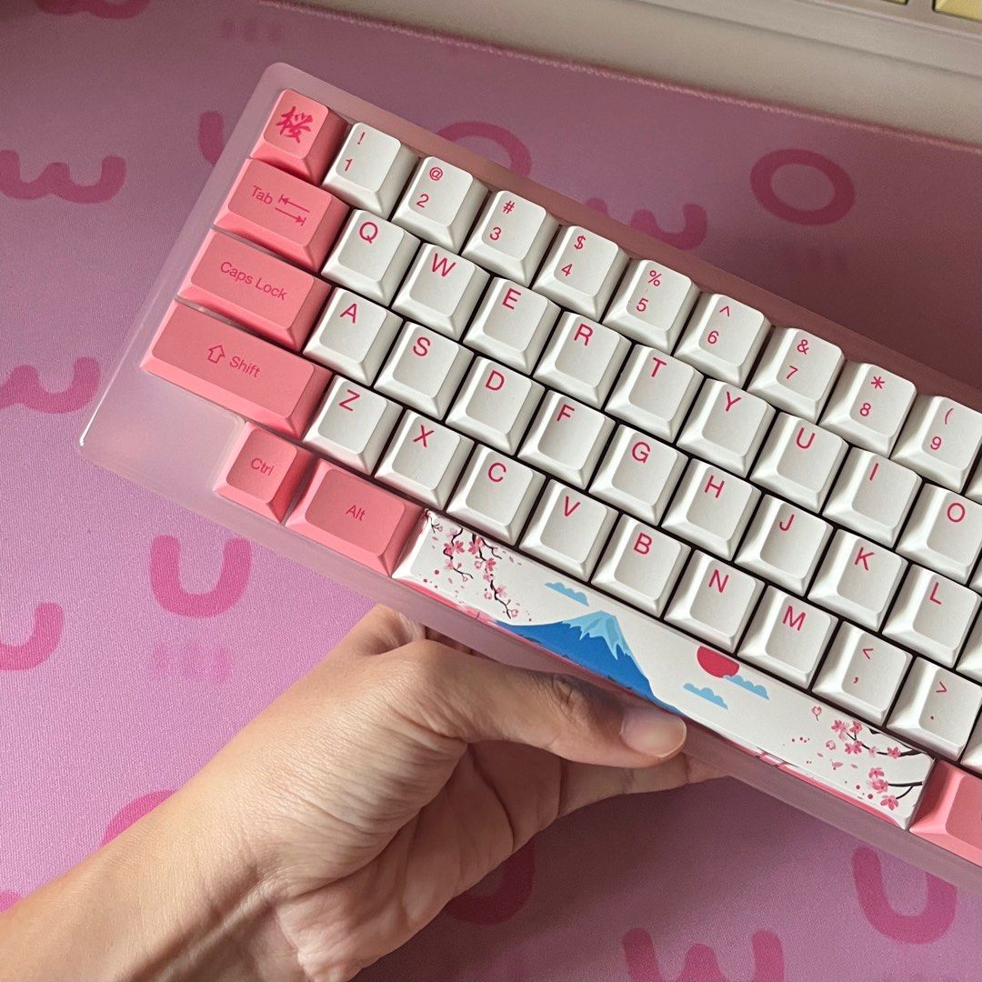 akko acr59 cnc acrylic keyboard pink fully built & modded, Computers ...