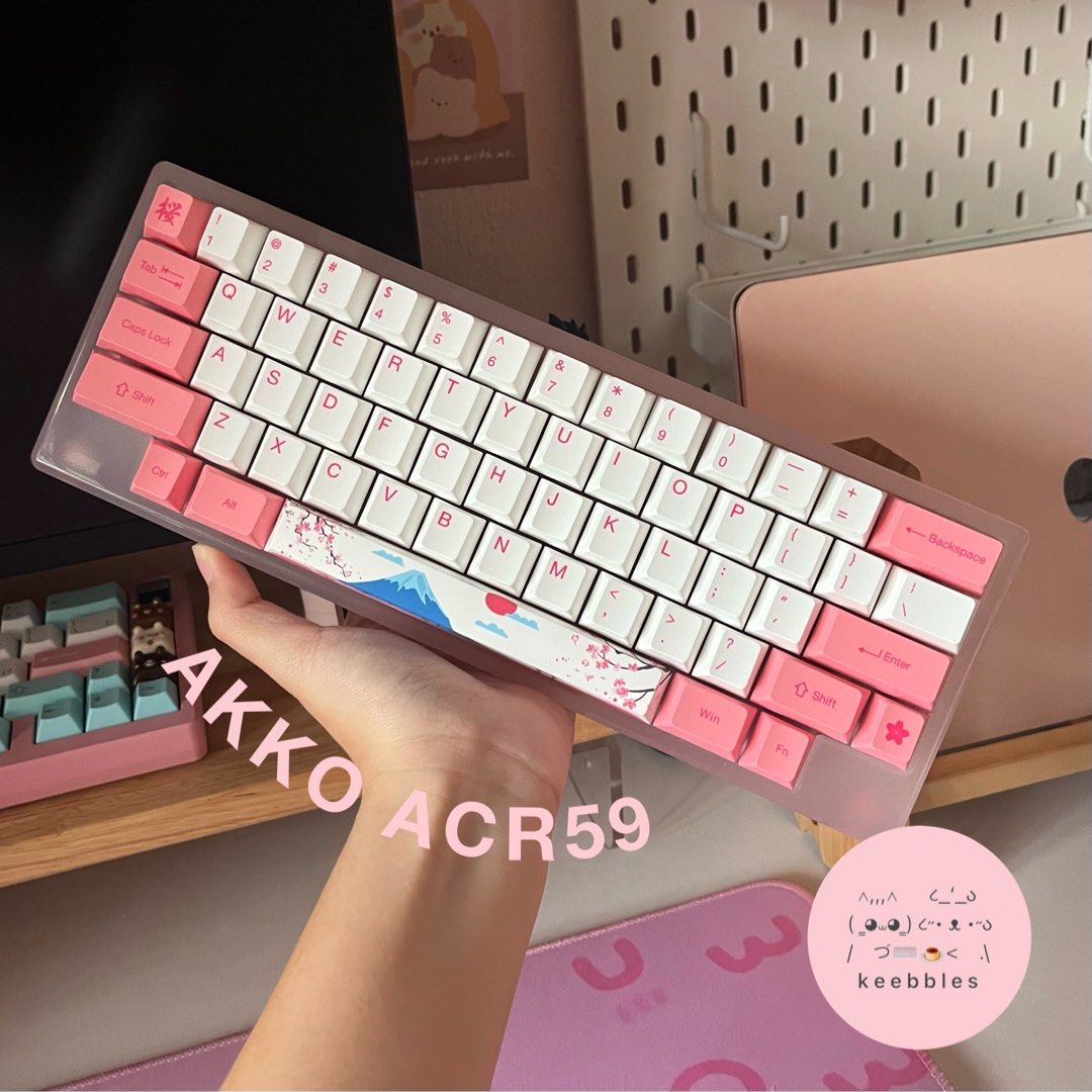 akko acr59 cnc acrylic keyboard pink fully built & modded, Computers ...