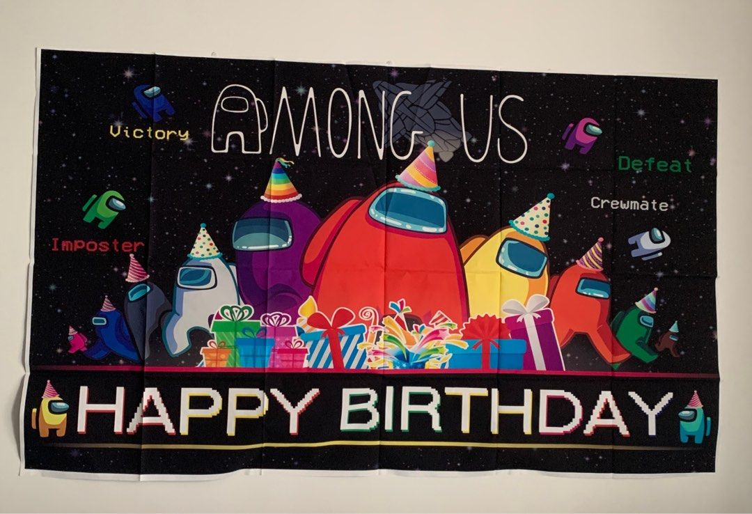 Among us imposter Birthday party banner, Hobbies & Toys, Stationery ...