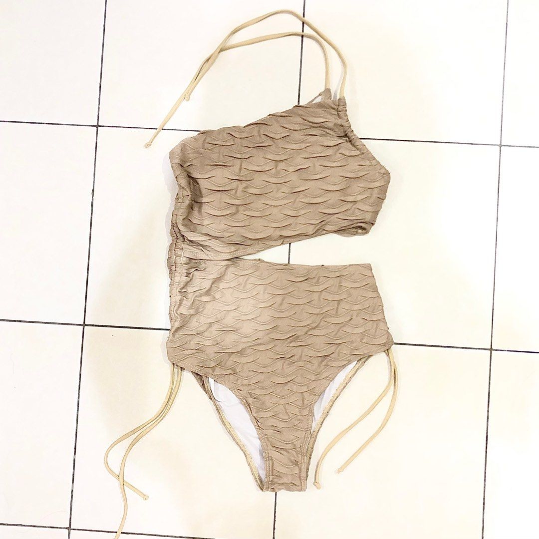 Beige One Piece Swimwear Swimsuit Beachwear, Women's Fashion, Swimwear ...