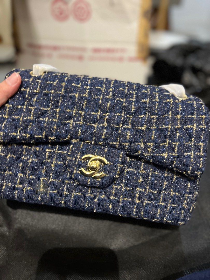 Blue Tweed Chanel Flap CODED, Luxury, Bags & Wallets on Carousell