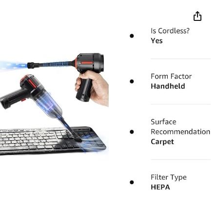 Compressed Air Duster & Mini Vacuum Keyboard Cleaner 3-in-1, New ...