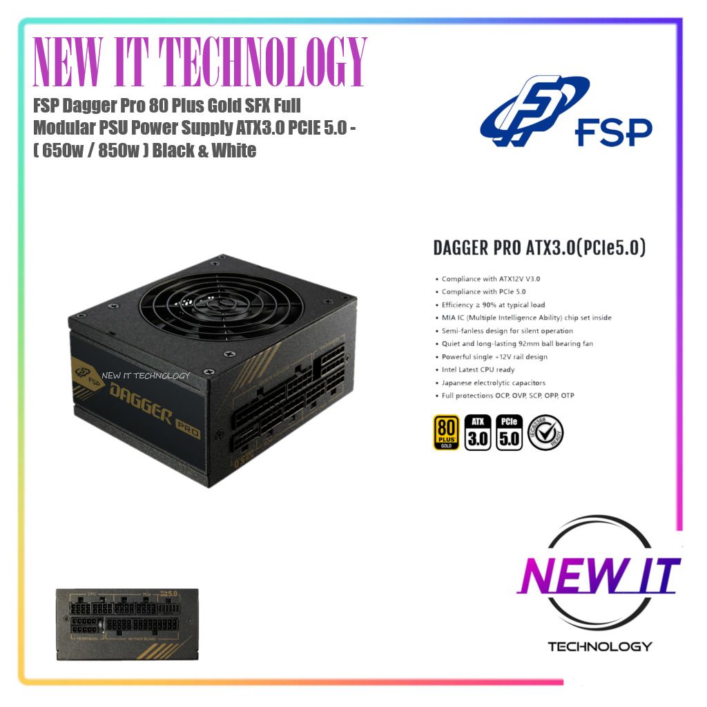FSP Dagger Pro 80 Plus Gold SFX Full Modular PC Desktop PSU Power Supply ATX3.0 PCIE 5.0 ...