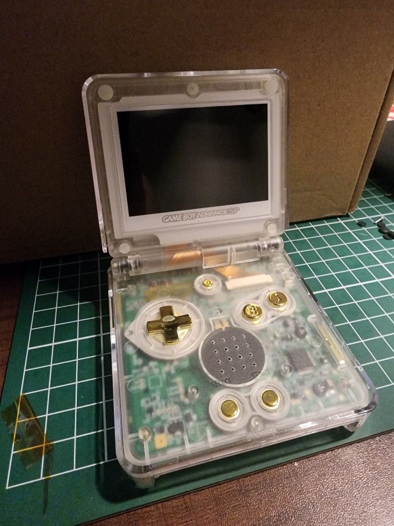 Gameboy Advance SP AGS-001 (Clear Shell, Gold Button with White IPS ...