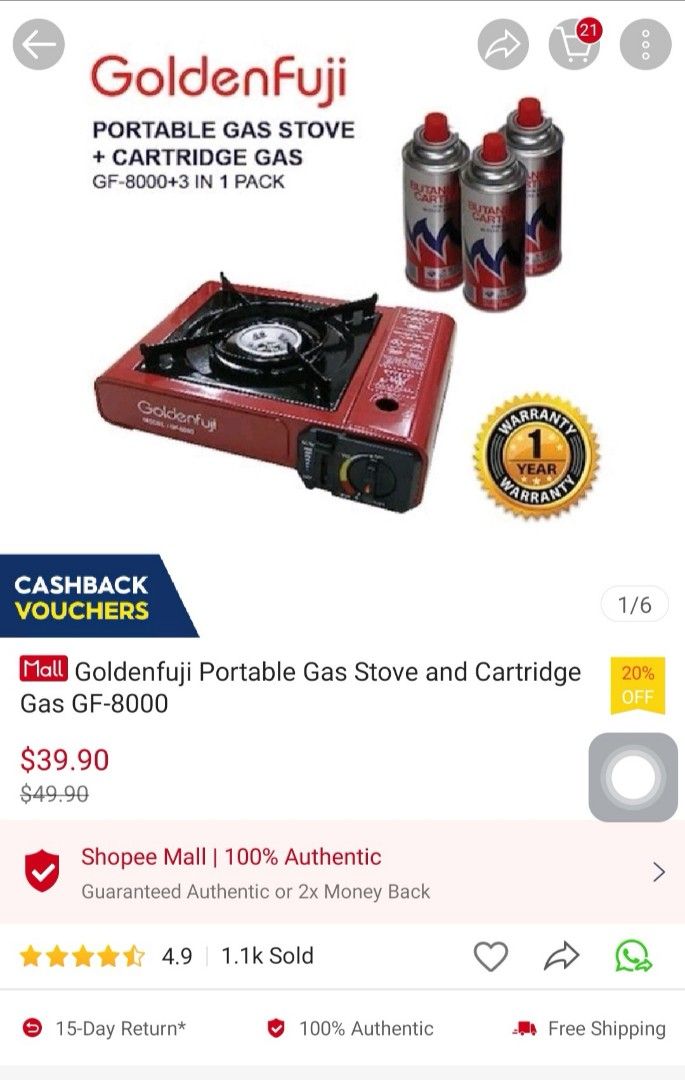 Golden Fuji Portable Gas Stove, TV & Home Appliances, Kitchen ...