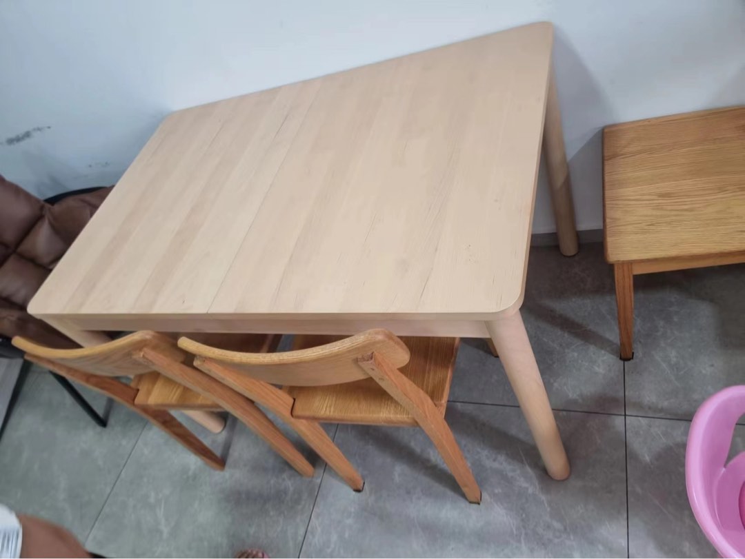 Ikea retractable table + four solid wood chairs 118+55/78cm, Furniture ...