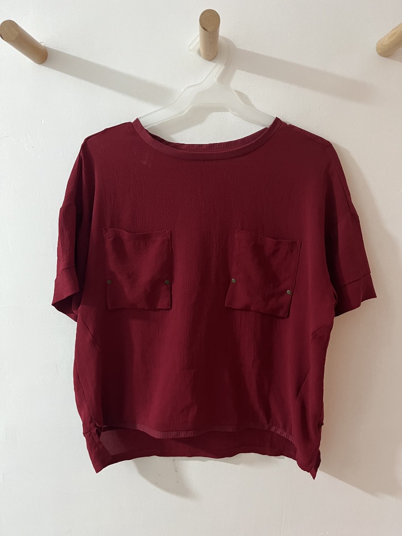 Memo red blouse, Women's Fashion, Tops, Blouses on Carousell