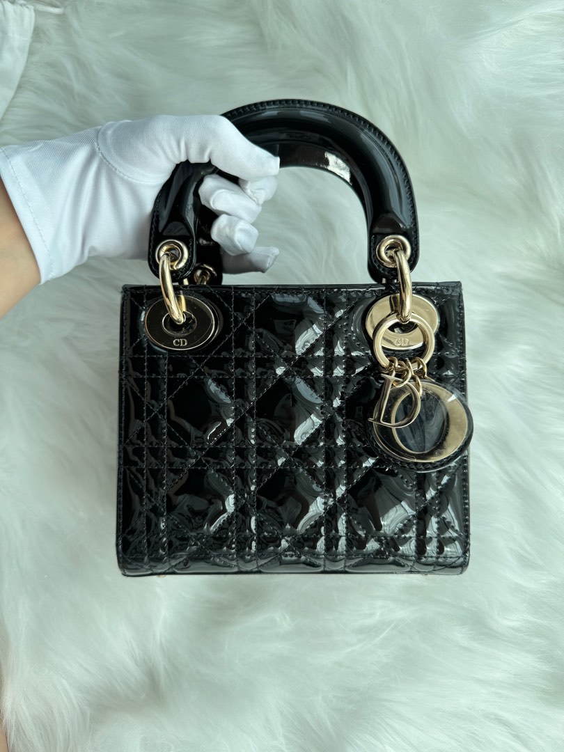 Mini Lady Dior Patent Black GHW, Luxury, Bags & Wallets on Carousell