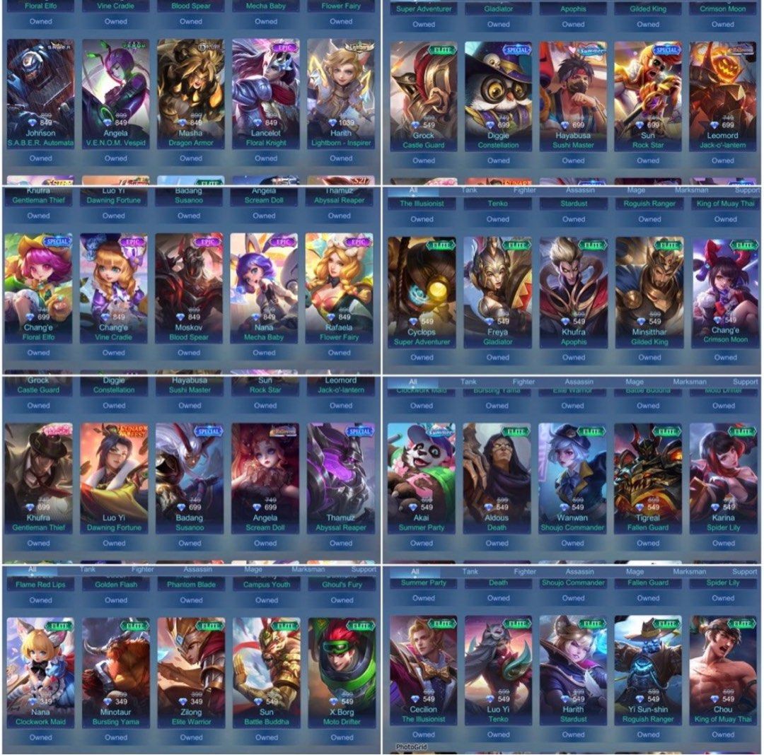 MLBB Account - Angela COLLECTORS/Kagura ASTAR/CLOUDS/Claude SANRIO Etc ...