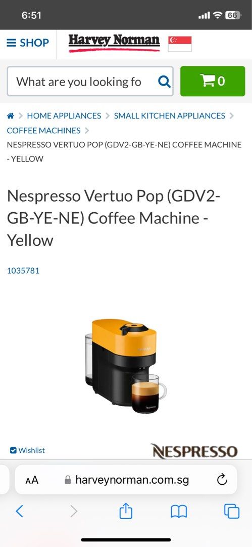 Nespresso Vertuo Pop Yellow, TV & Home Appliances, Kitchen Appliances ...