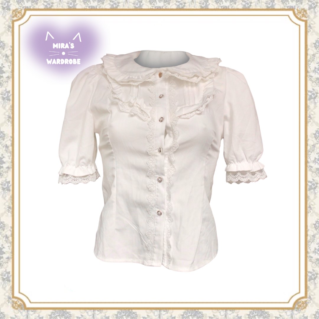 Old School Cut Sew White Lolita Cotton Blouse, Women's Fashion, Tops ...