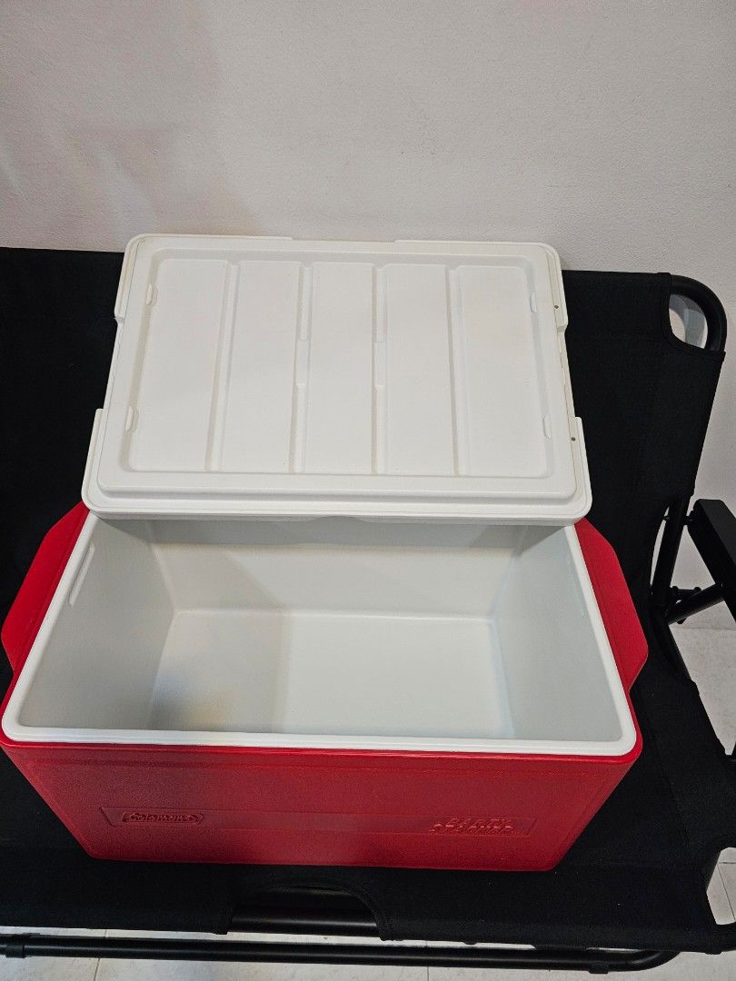 Red Coleman 33 quart party stacker cooler box, Sports Equipment, Hiking ...