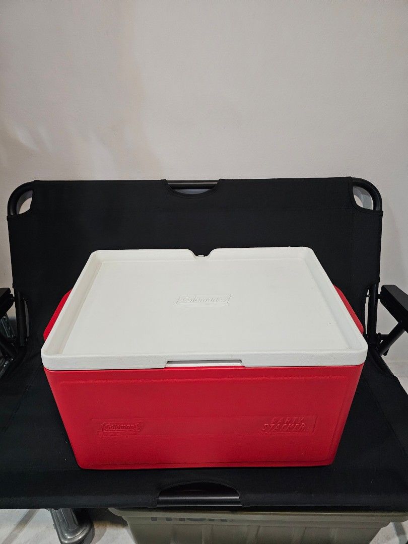 Red Coleman 33 quart party stacker cooler box, Sports Equipment, Hiking ...