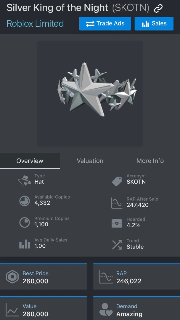 Roblox Limited Silver King of the Night, Video Gaming, Gaming ...