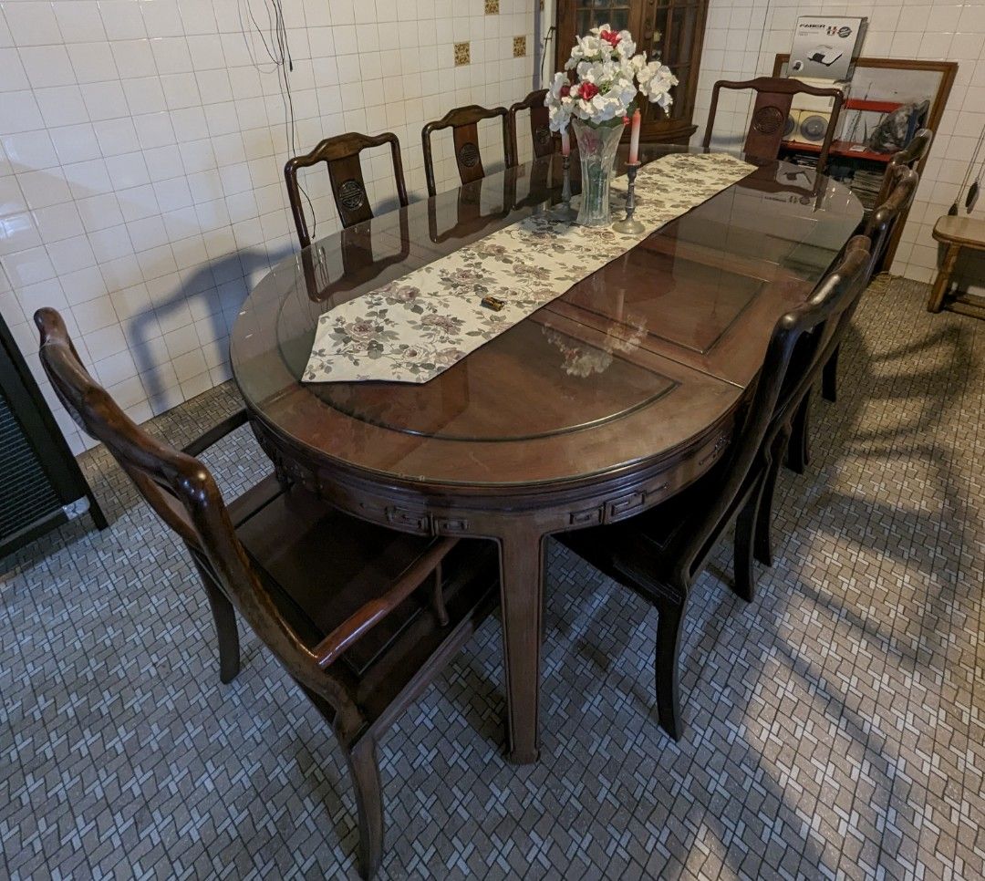 Rose Wood Full Dining Set (Table and chairs) Glass Top, Furniture ...
