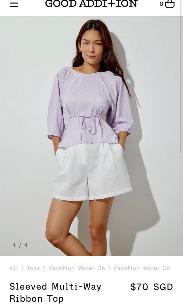 Sleeved Multi-Way Ribbon Top, Women's Fashion, Tops, Blouses on Carousell