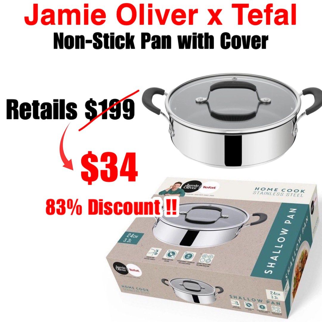 Tefal Non-Stick Coating Pan 24cm 3.3L Shallow Pan Jamie Oliver X Tefal ...